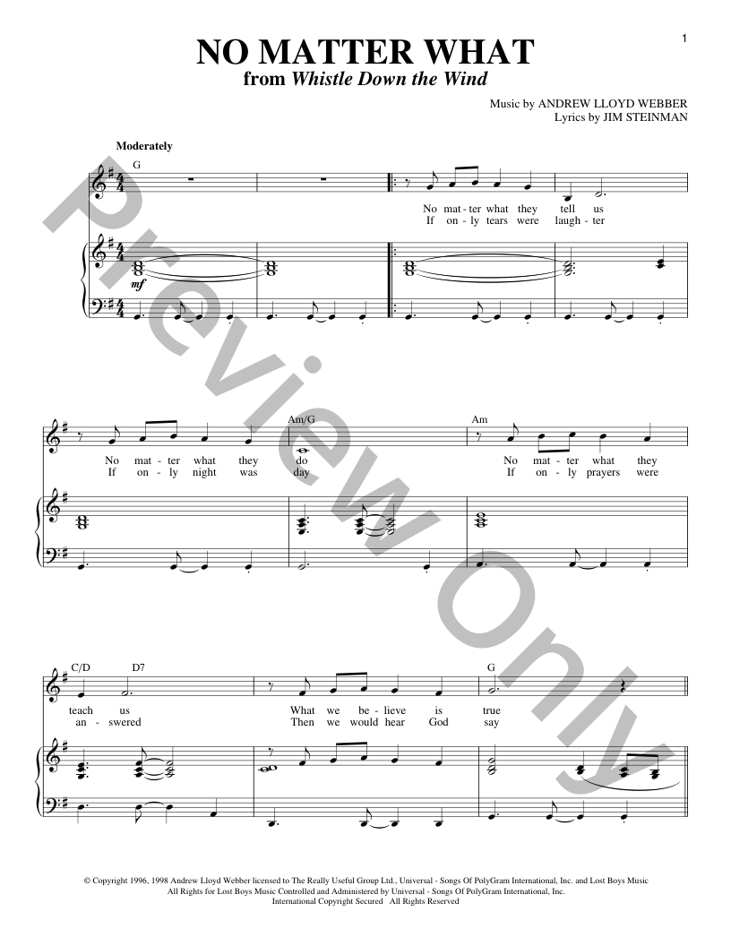 No Matter What P/V/G Sheet Music | J.W. Pepper