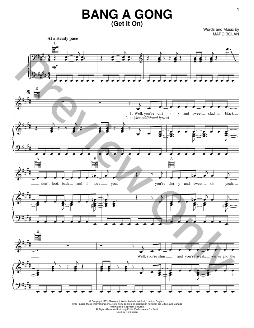 Bang a Gong P/V/G Sheet Music | J.W. Pepper