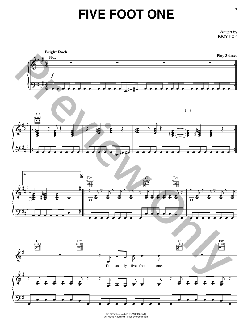 Five Foot One P/V/G Sheet Music | J.W. Pepper