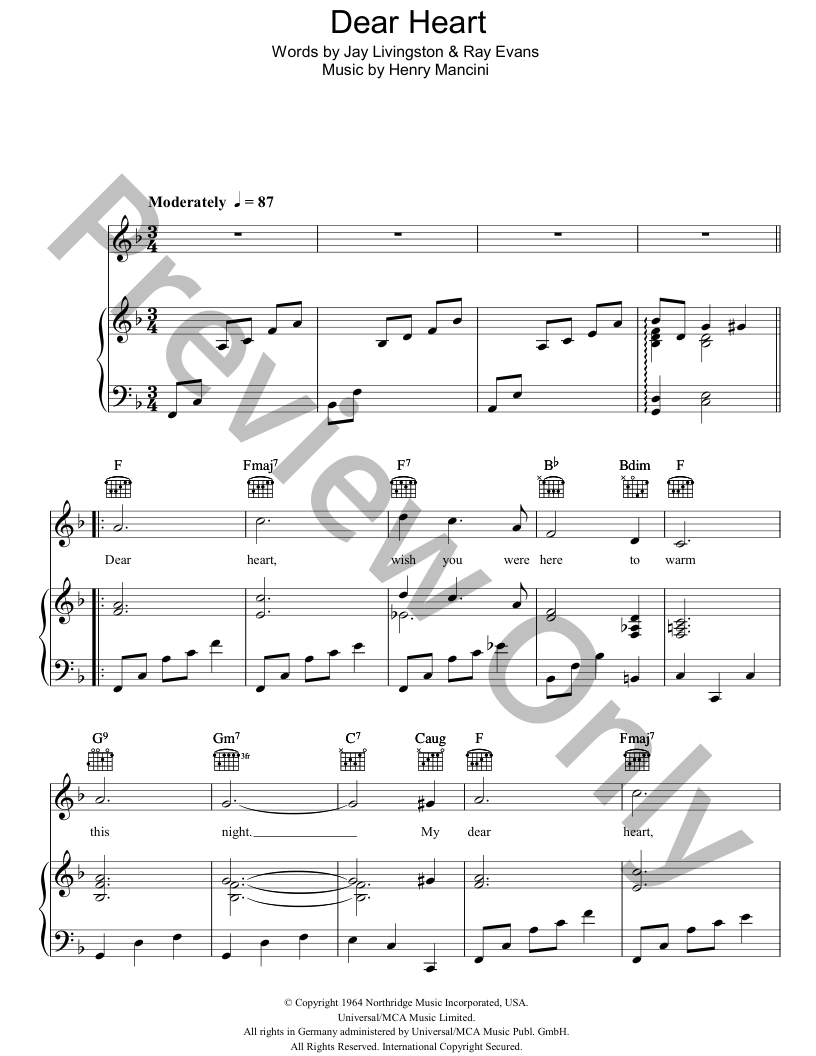 Dear Heart P/V/G Sheet Music | J.W. Pepper