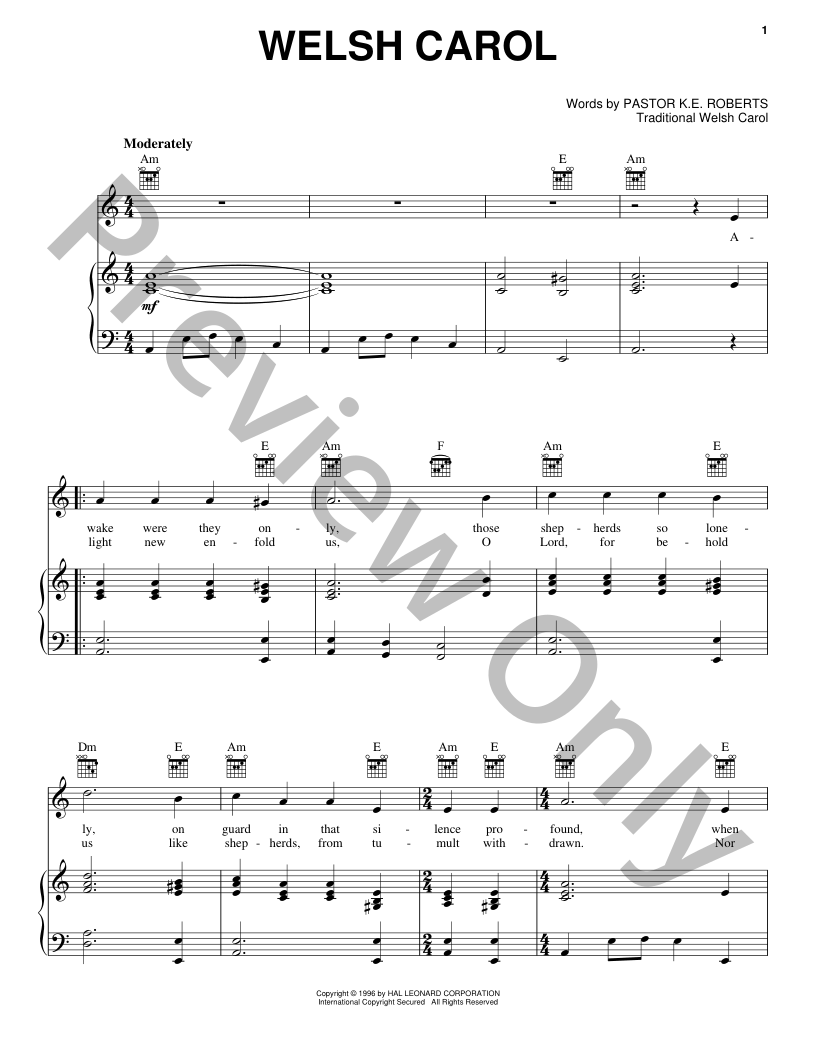 Welsh Carol P/V/G Sheet Music | J.W. Pepper
