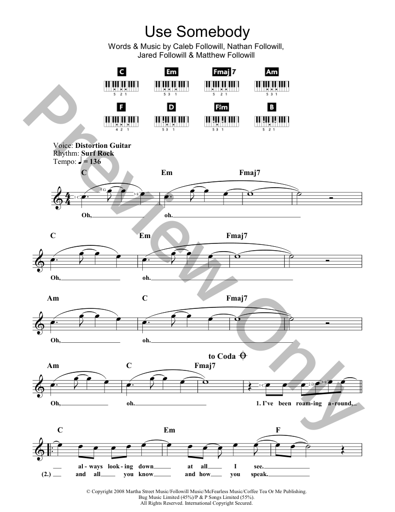 Use Somebody P/V/G Sheet Music | J.W. Pepper