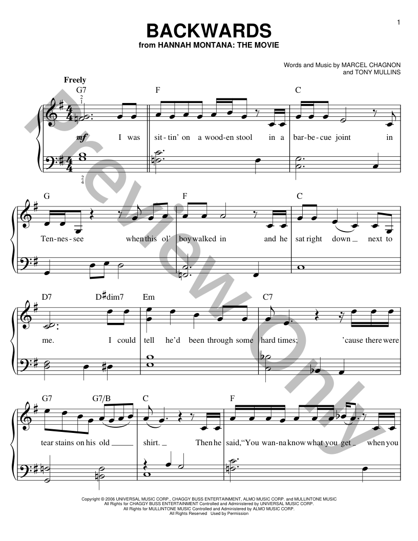Backwards Easy Piano Sheet Music | J.W. Pepper