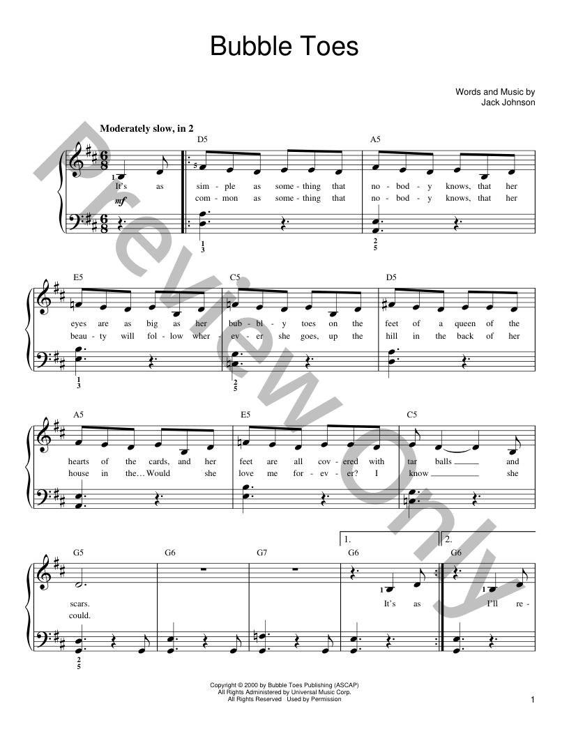 Bubble Toes Easy Piano Sheet Music | J.W. Pepper
