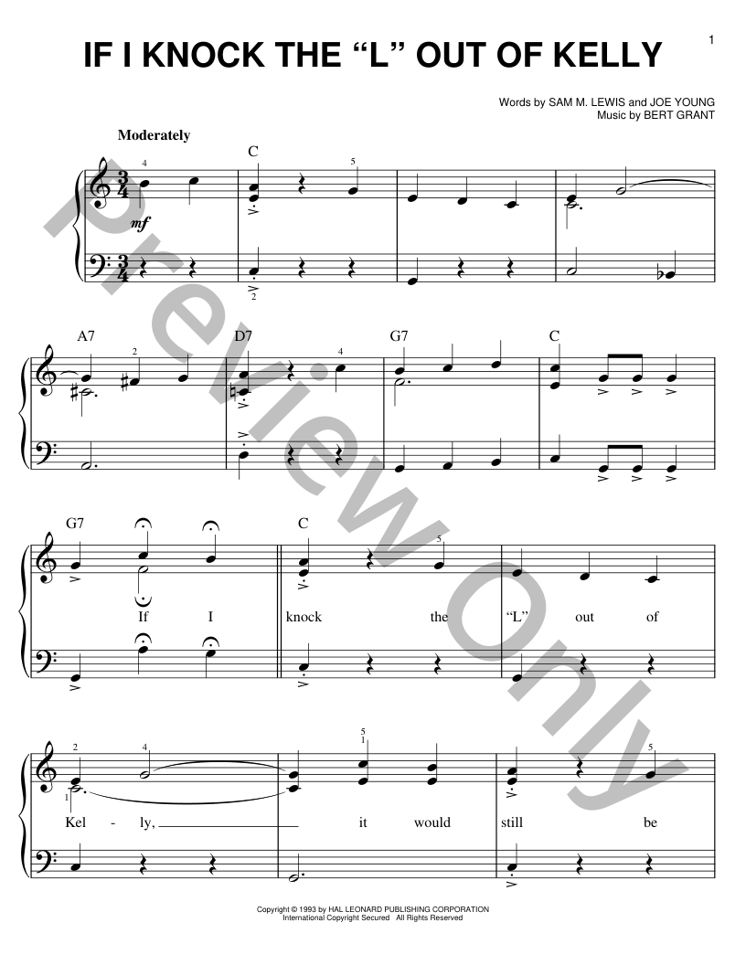 If I Knock the L Out of Kelly Easy Piano Sheet Music | J.W. Pepper