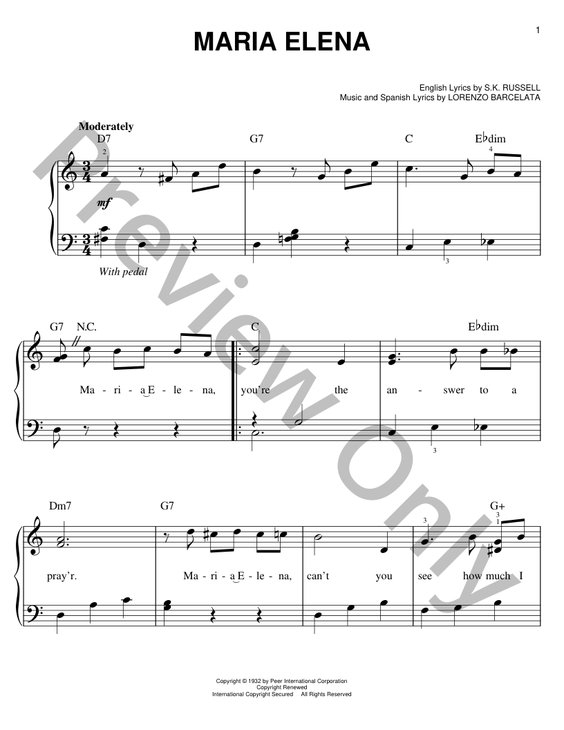 Maria Elena Easy Piano Sheet Music | J.W. Pepper
