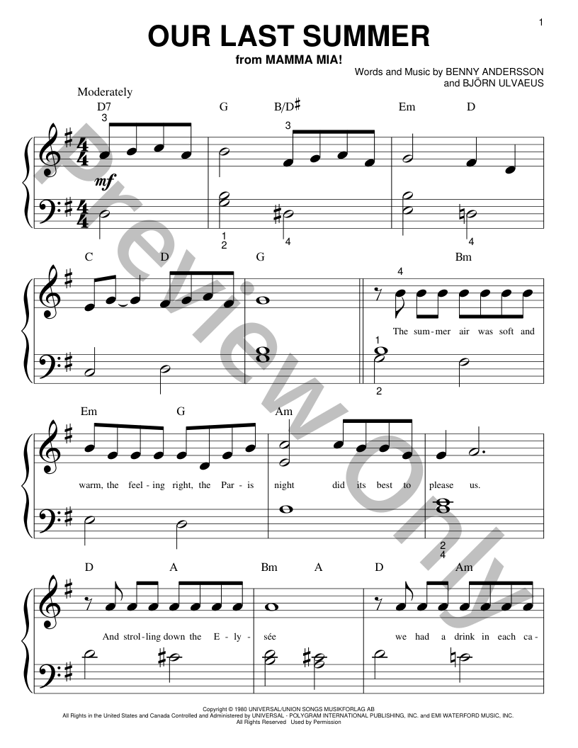 Our Last Summer Big Note Piano Sheet Music | J.W. Pepper