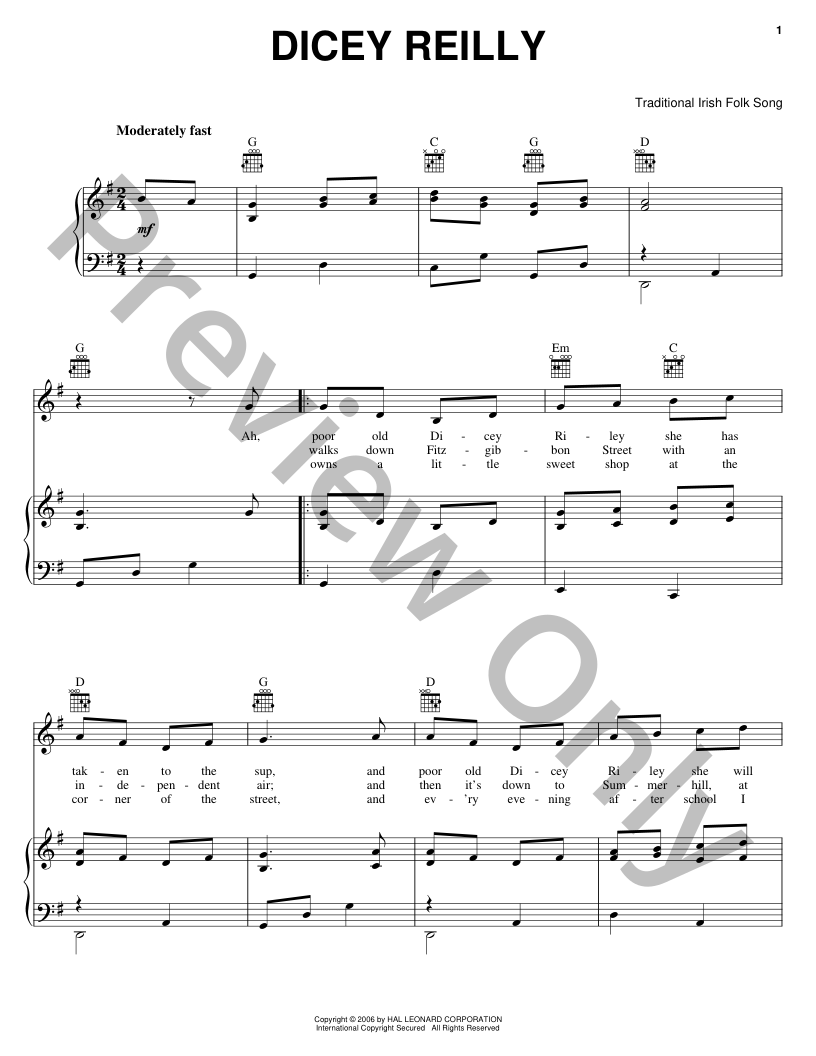 Dicey Reilly P/V/G Sheet Music | J.W. Pepper