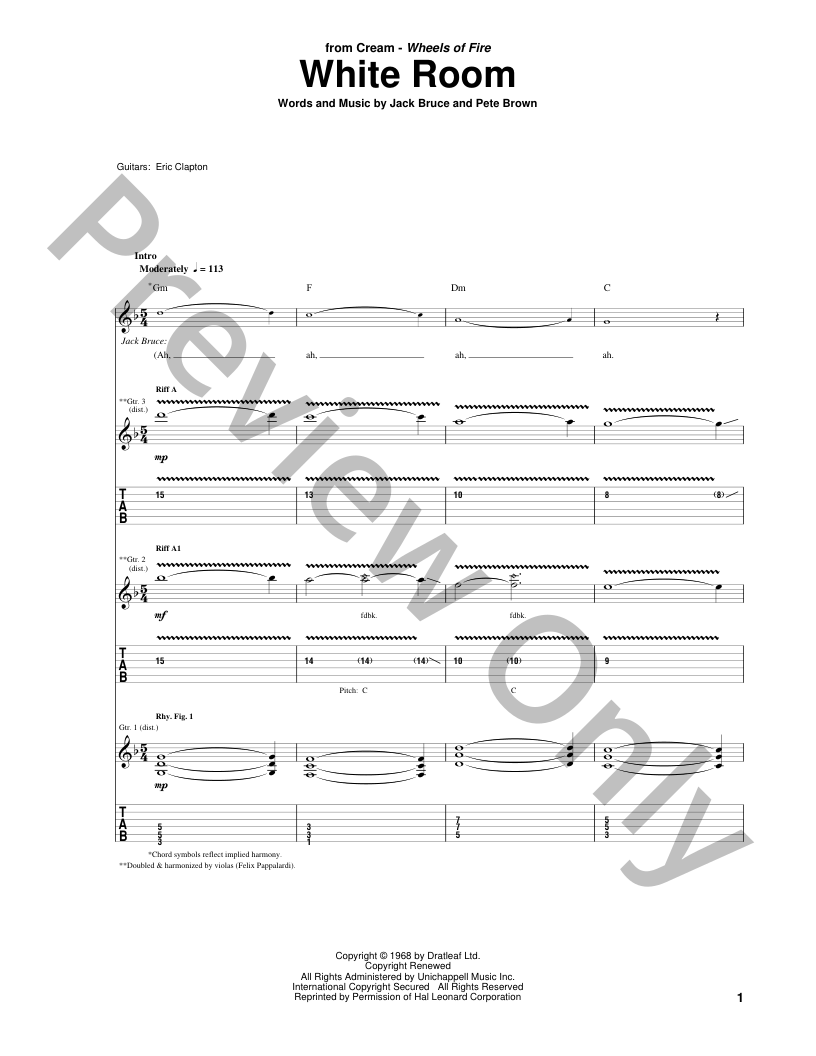 White Room Guitar/Fretted Sheet Music | J.W. Pepper