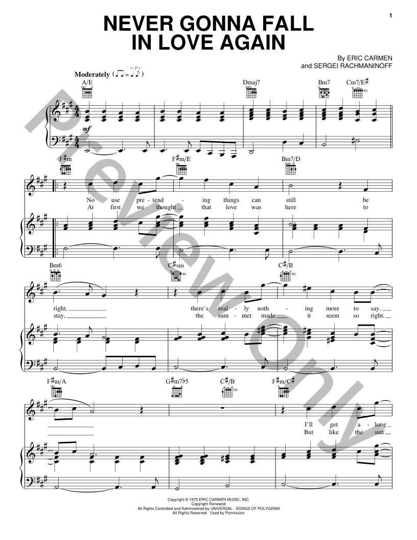 Never Gonna Fall in Love Agai P/V/G Sheet Music | J.W. Pepper