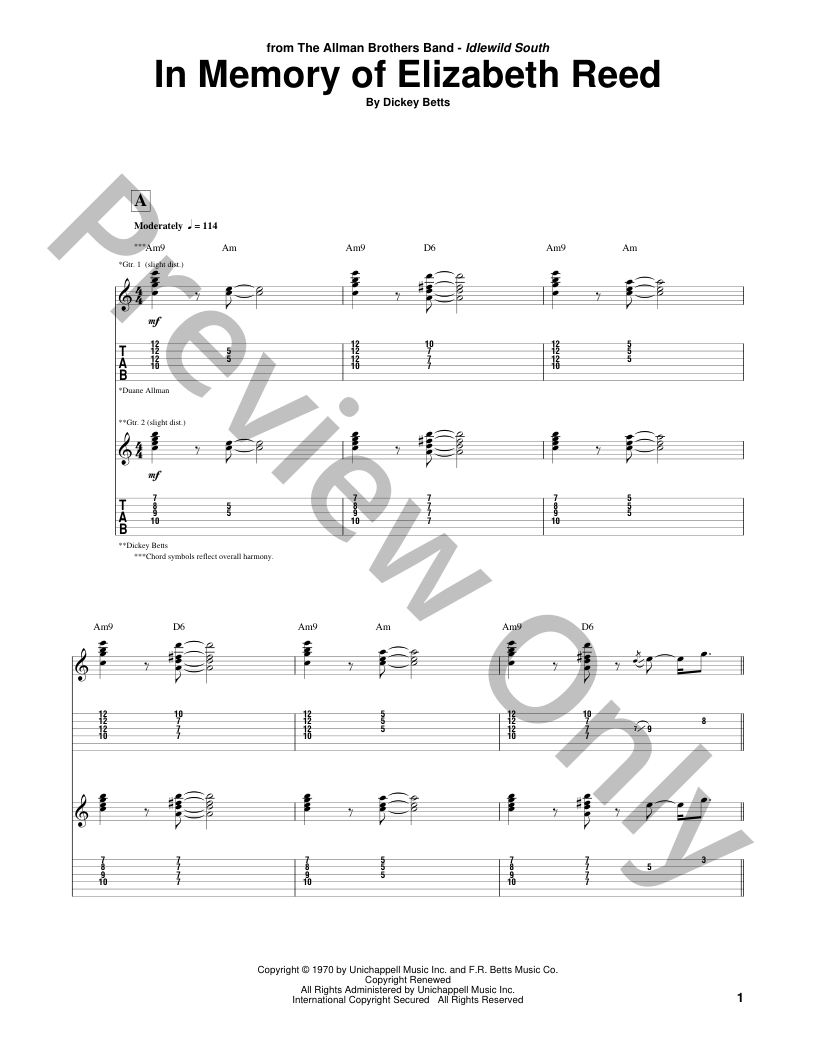 In Memory of Elizabeth Reed Guitar/Fretted Sheet Music | J.W. Pepper