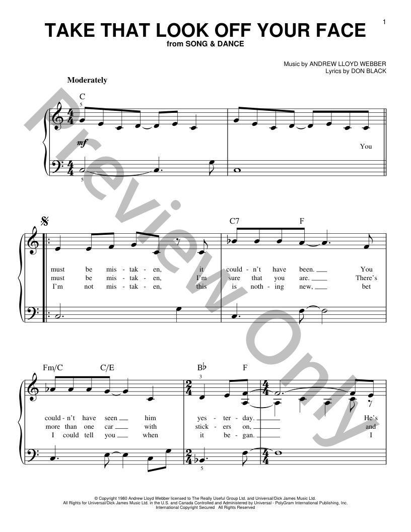 Take that Look off Your Face Easy Piano Sheet Music | J.W. Pepper