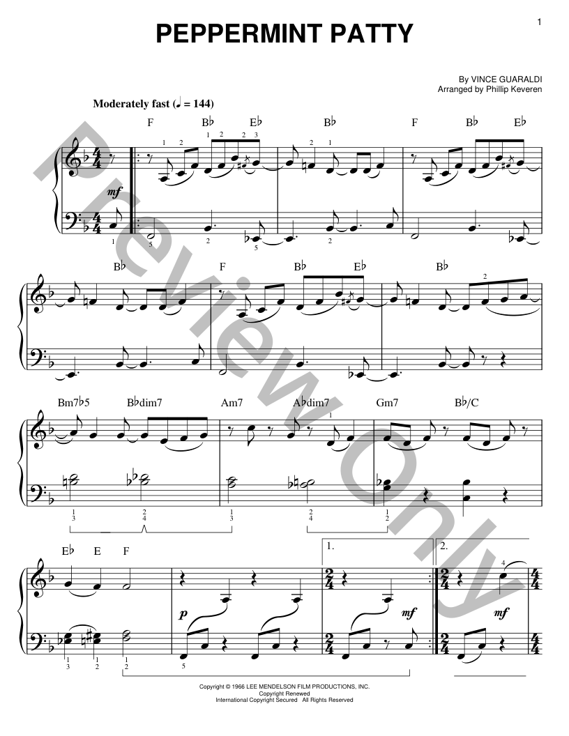 Peppermint Patty Easy Piano Sheet Music | J.W. Pepper