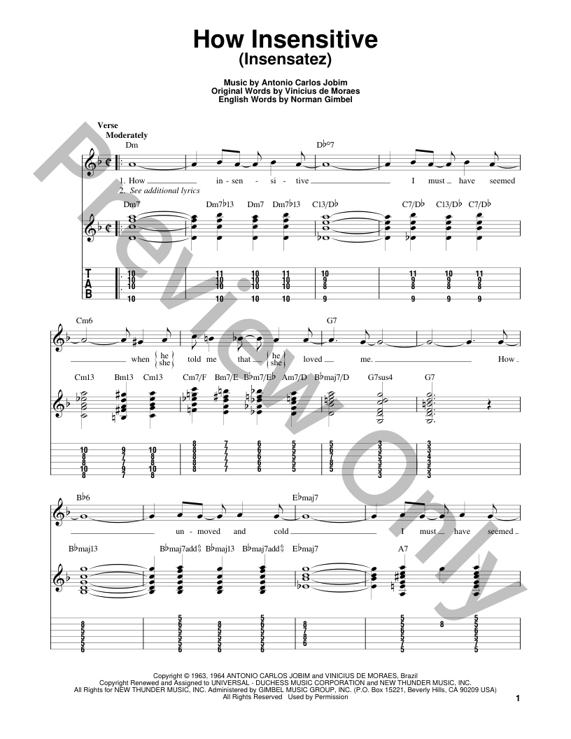 How Insensitive Guitar/Fretted Sheet Music | J.W. Pepper