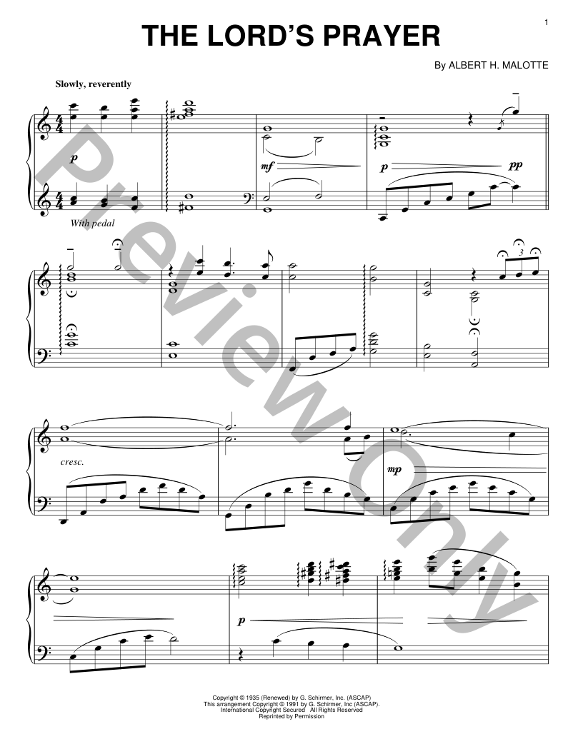 Lords Prayer Piano Sheet Music | J.W. Pepper