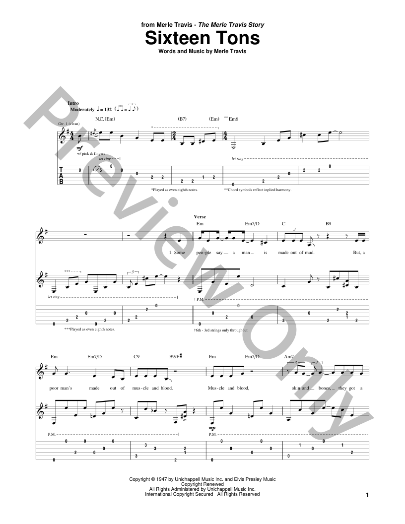 16 Tons Guitar/Fretted Sheet Music | J.W. Pepper
