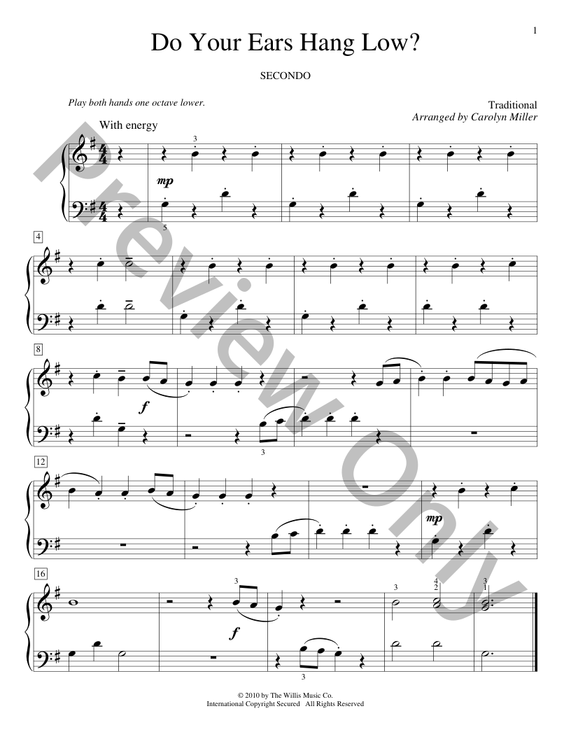Do Your Ears Hang Low Piano Sheet Music | J.W. Pepper