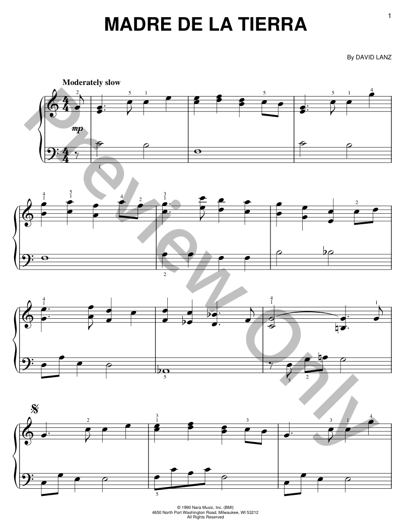 Madre de La Tierra Easy Piano Sheet Music | J.W. Pepper