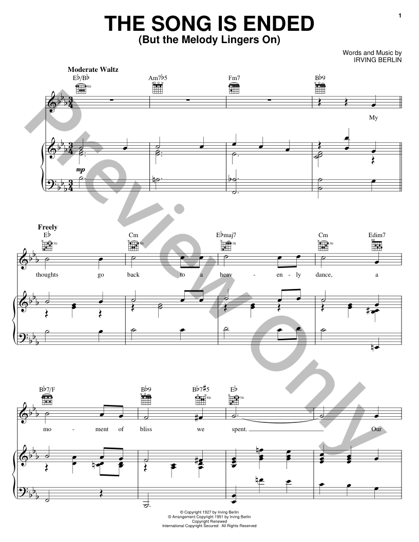 The Song Is Ended (But the Melody Lingers On) P/V/G Sheet Music | J.W ...