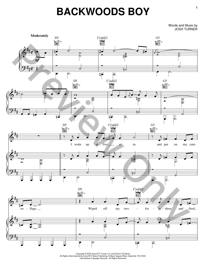 Backwoods Boy P/V/G Sheet Music | J.W. Pepper