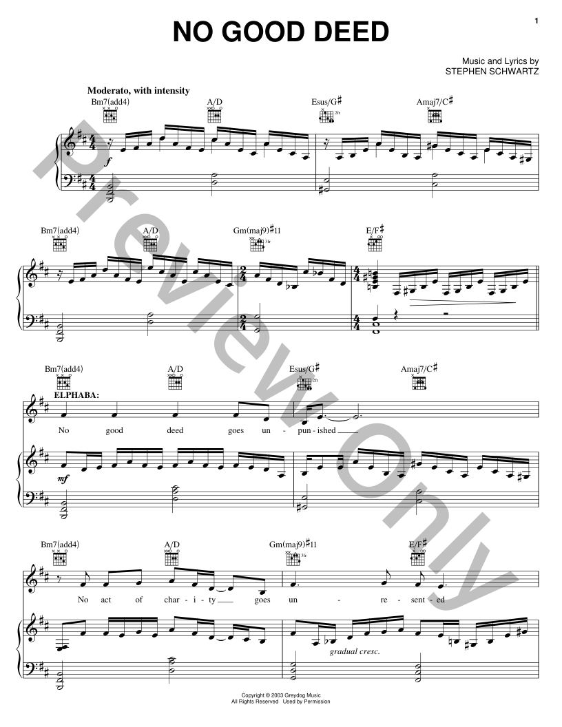 No Good Deed P/V/G Sheet Music | J.W. Pepper