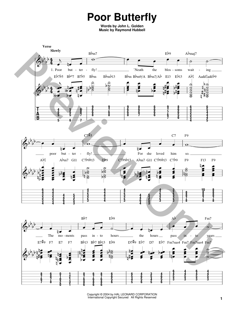 Poor Butterfly Guitar/Fretted Sheet Music | J.W. Pepper