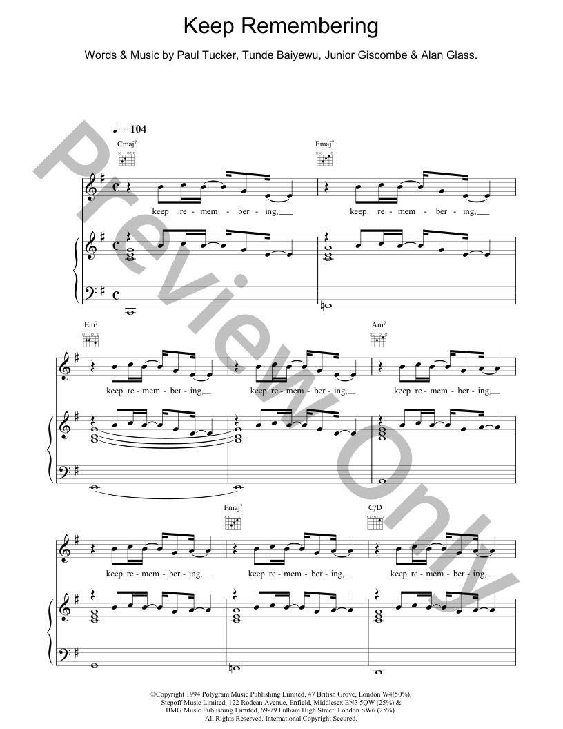 Keep Remembering P/V/G Sheet Music | J.W. Pepper