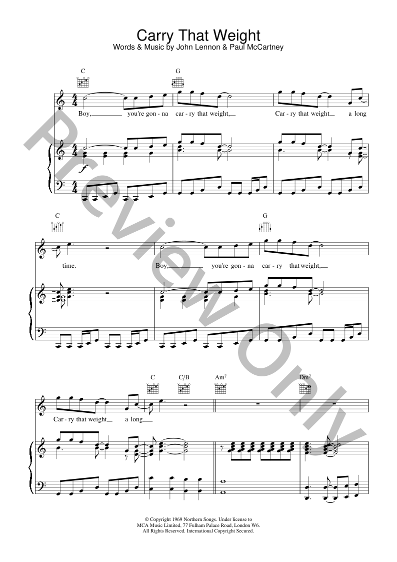 Carry that Weight P/V/G Sheet Music | J.W. Pepper