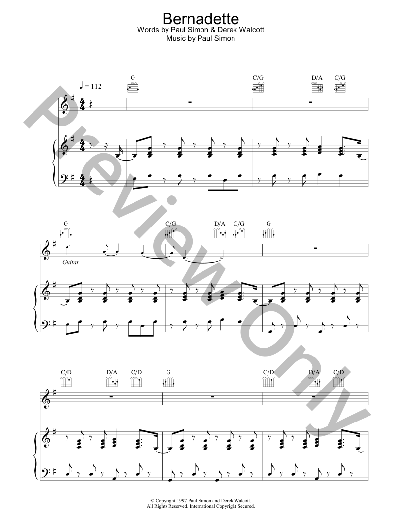 Bernadette P/V/G Sheet Music | J.W. Pepper