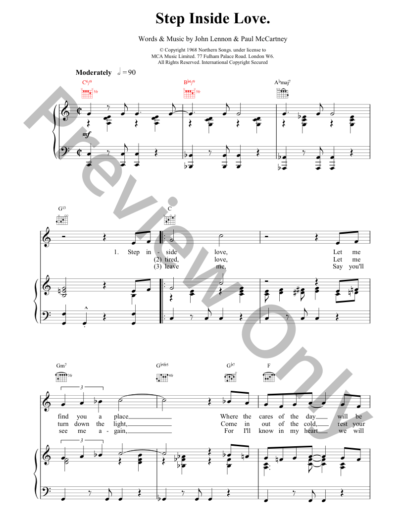 Step Inside Love P/V/G Sheet Music | J.W. Pepper