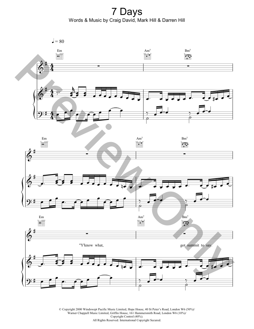 Seven Days P/V/G Sheet Music | J.W. Pepper