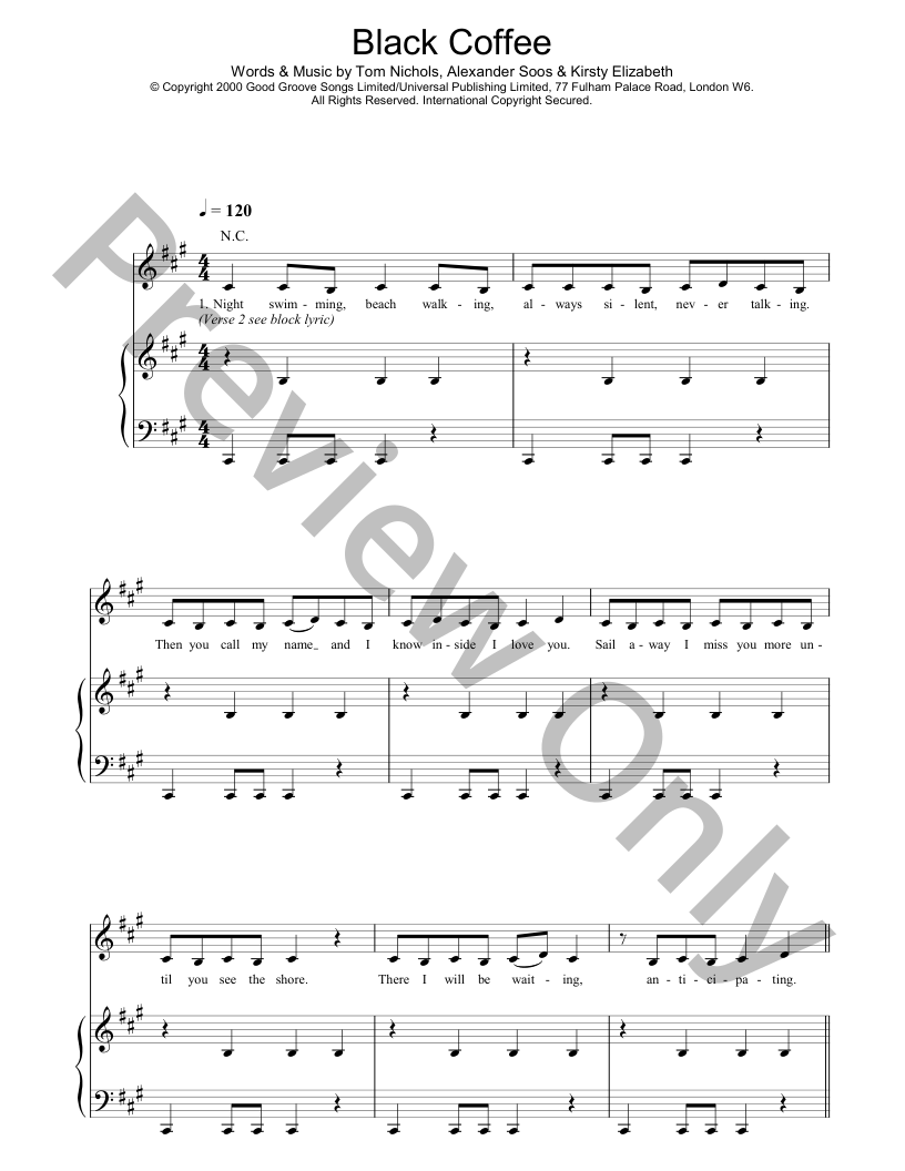 Black Coffee P/V/G Sheet Music | J.W. Pepper