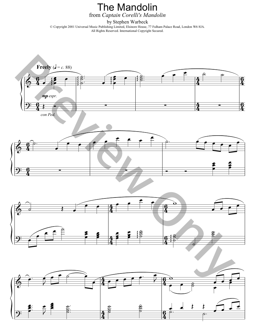 The Mandolin Piano Sheet Music | J.W. Pepper
