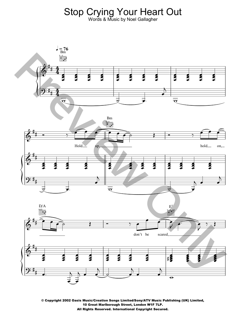 Stop Crying Your Heart Out P/V/G Sheet Music | J.W. Pepper