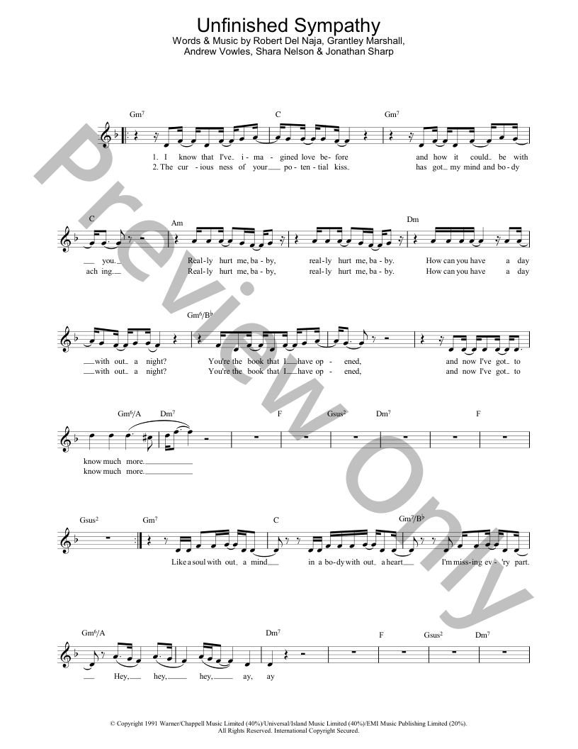 Unfinished Sympathy P/V/G Sheet Music | J.W. Pepper