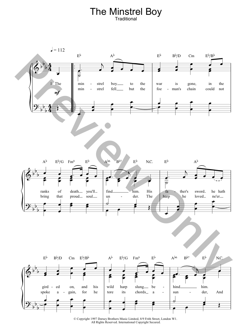 The Minstrel Boy P/V/G Sheet Music | J.W. Pepper