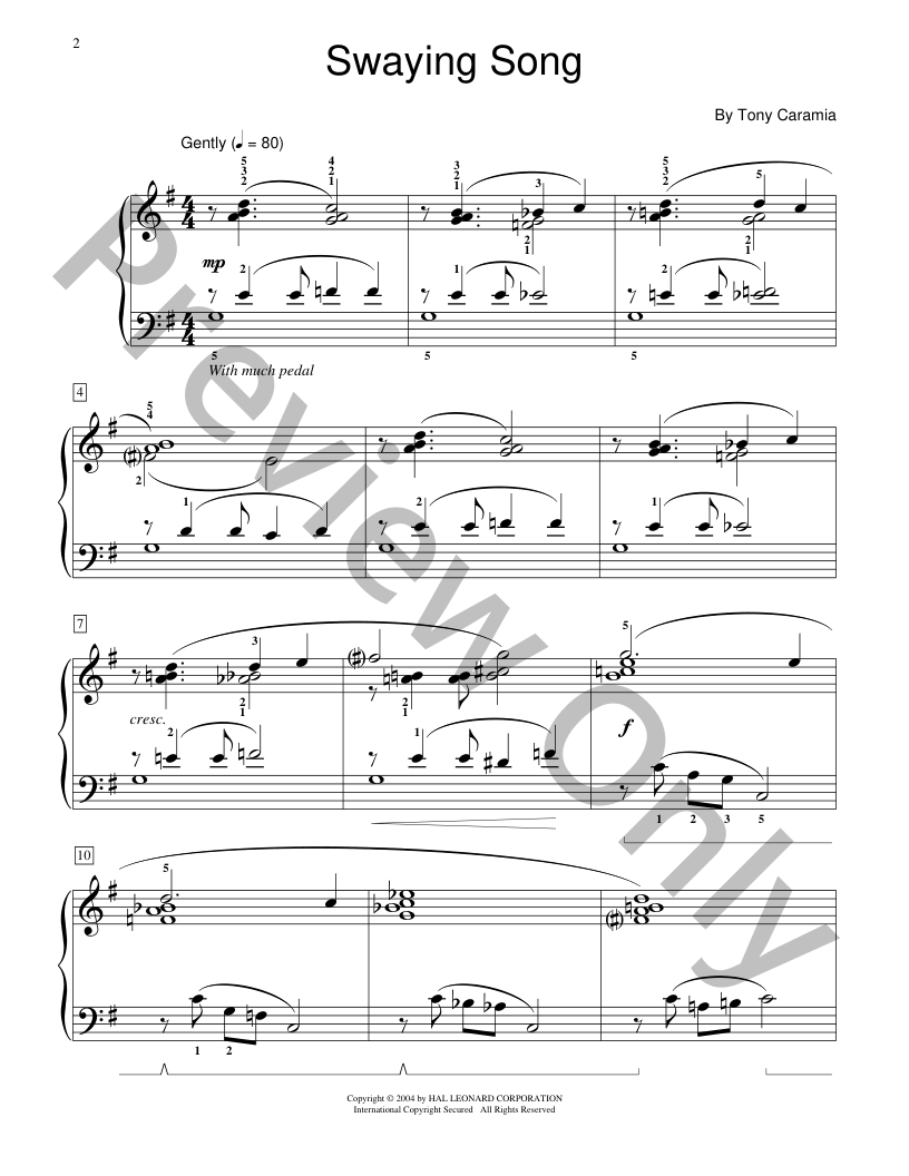 Swaying Song Piano Sheet Music | J.W. Pepper