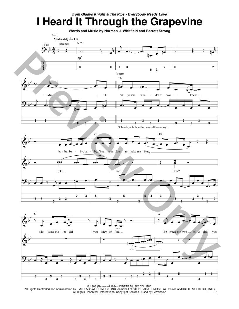 I Heard It Through the Grapevine Guitar/Fretted Sheet Music | J.W. Pepper