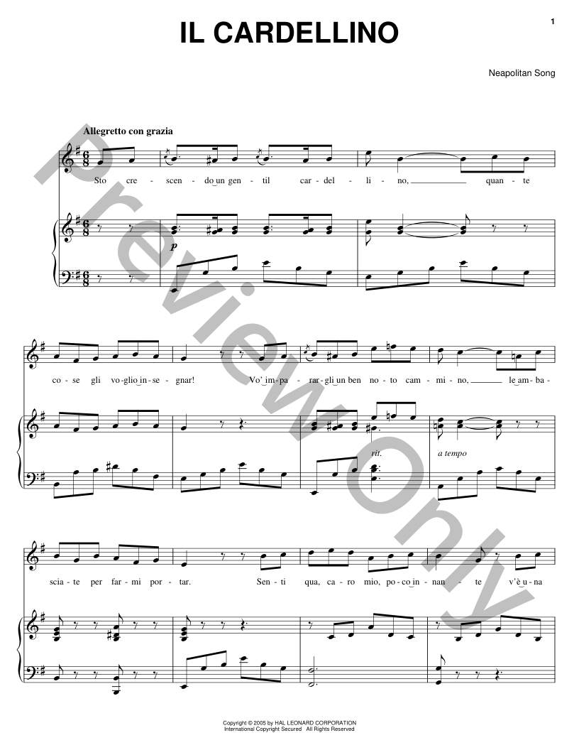 Il Cardellino P/V/G Sheet Music | J.W. Pepper