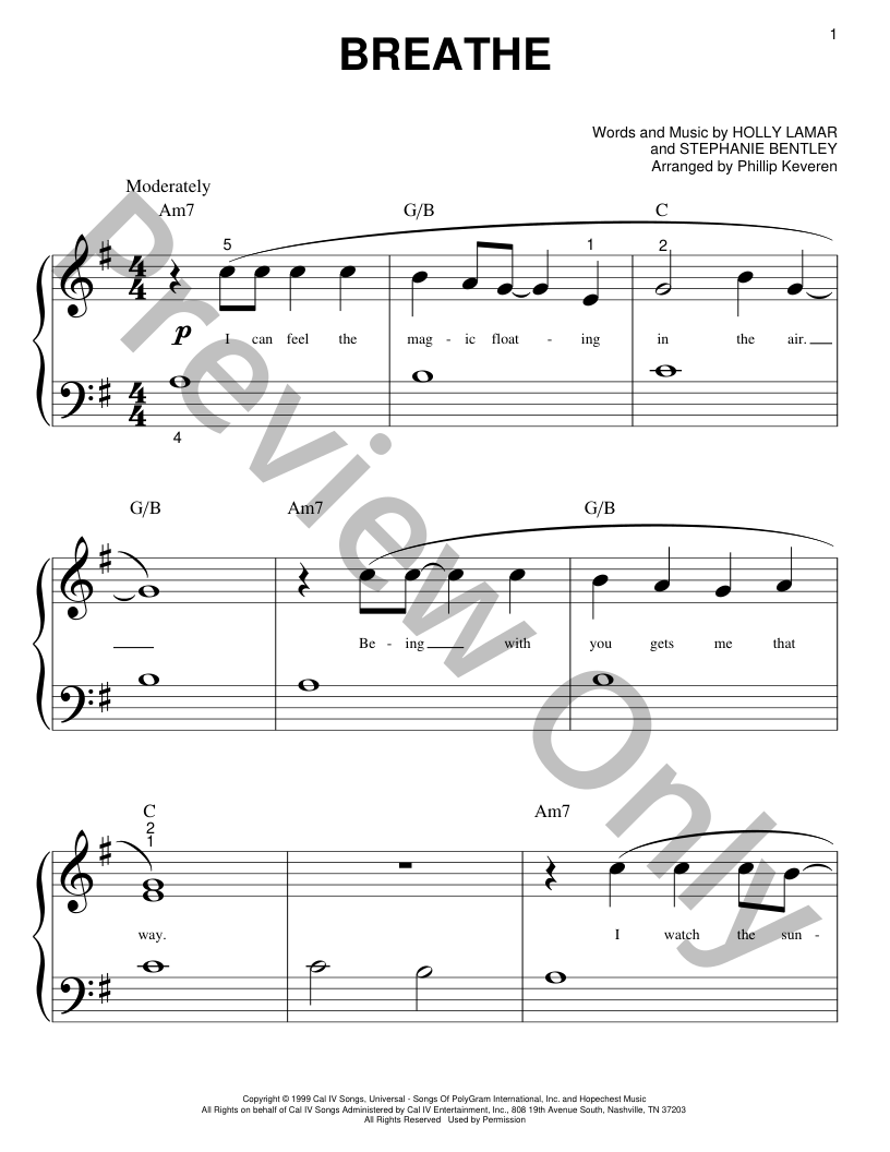 Breathe Big Note Piano Sheet Music | J.W. Pepper