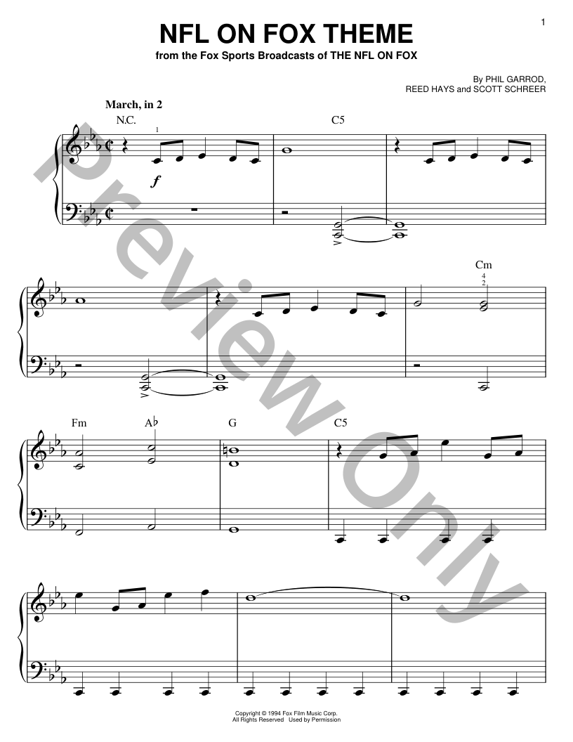 Nfl on Fox Theme Easy Piano Sheet Music | J.W. Pepper