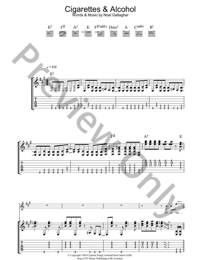 Cigarettes and Alcohol Guitar/Fretted Sheet Music | J.W. Pepper