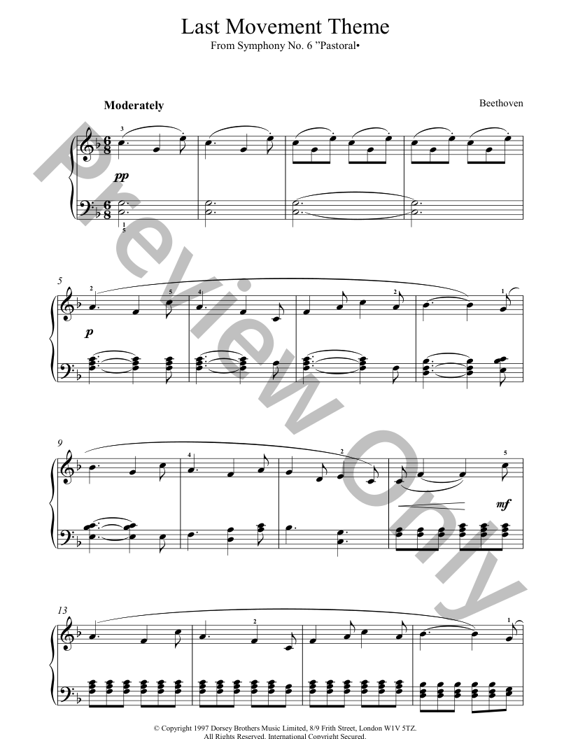 Last Movement Theme from Symphony No. 6 (Pastoral) Piano Sheet Music ...