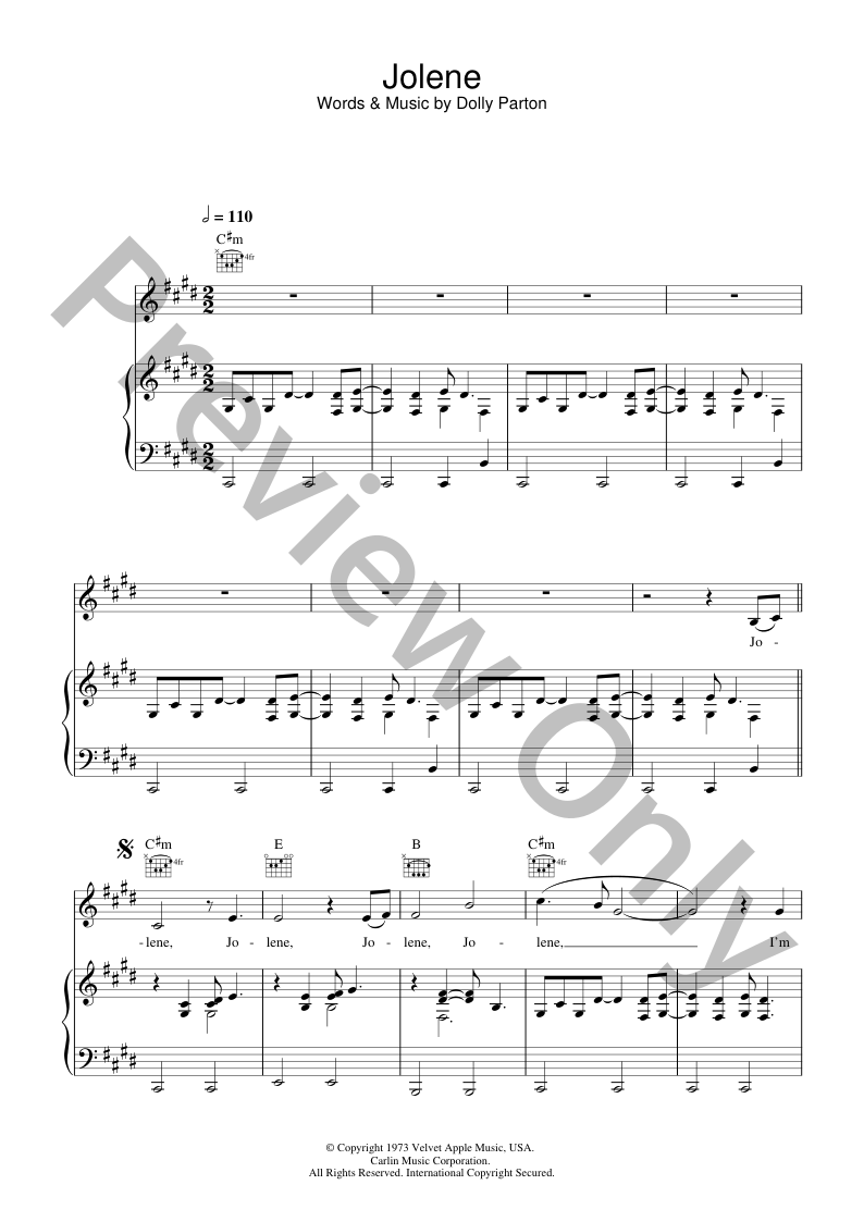 Jolene P/V/G Sheet Music | J.W. Pepper