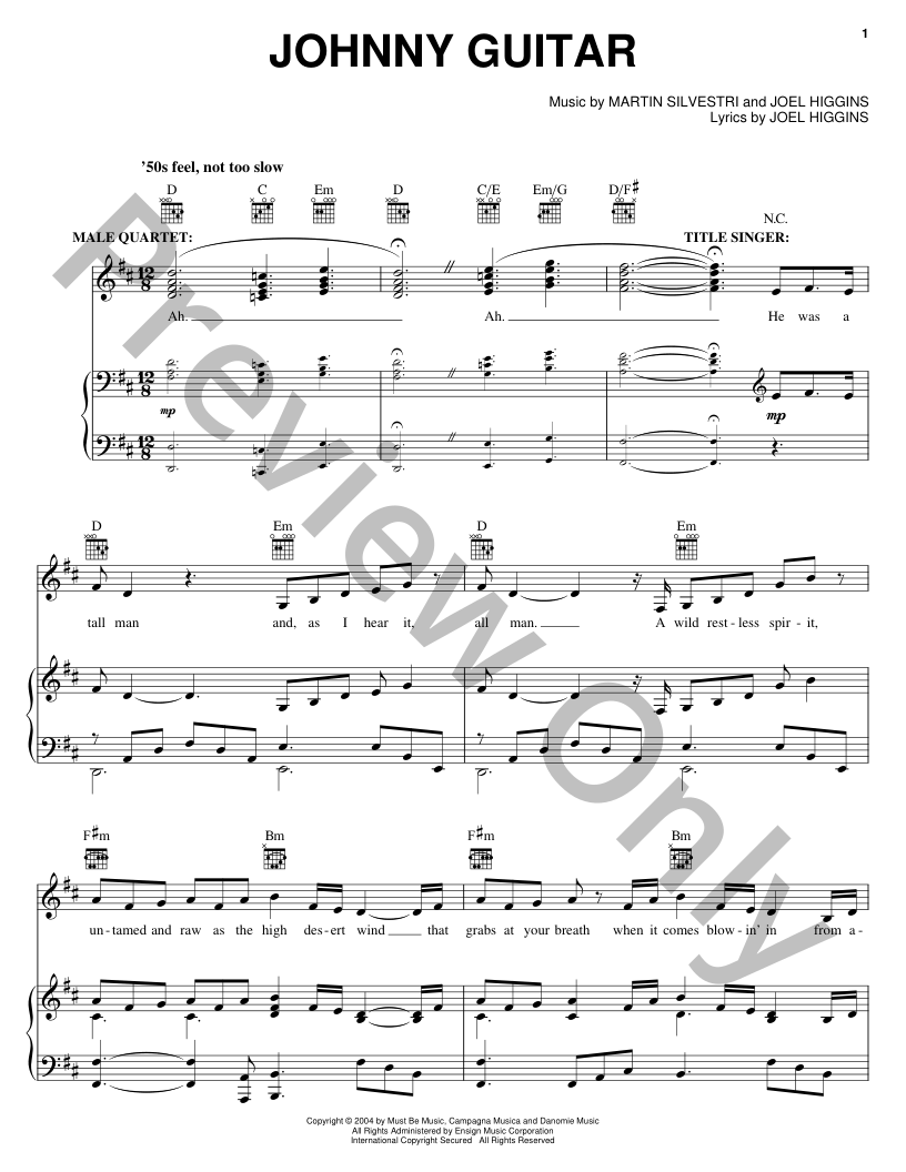 Johnny Guitar P/V/G Sheet Music | J.W. Pepper