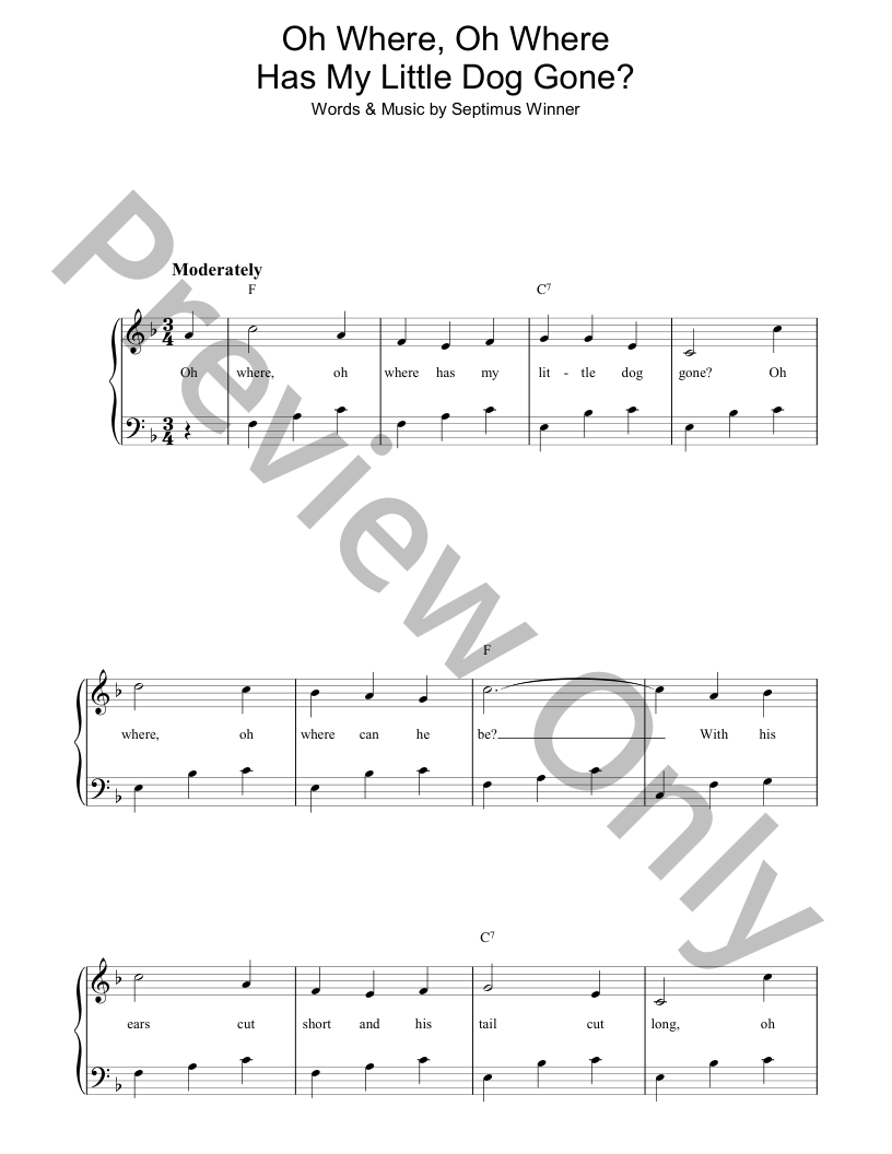 Oh Where, Oh Where Has My Little Dog Gone? P/V/G Sheet Music | J.W. Pepper