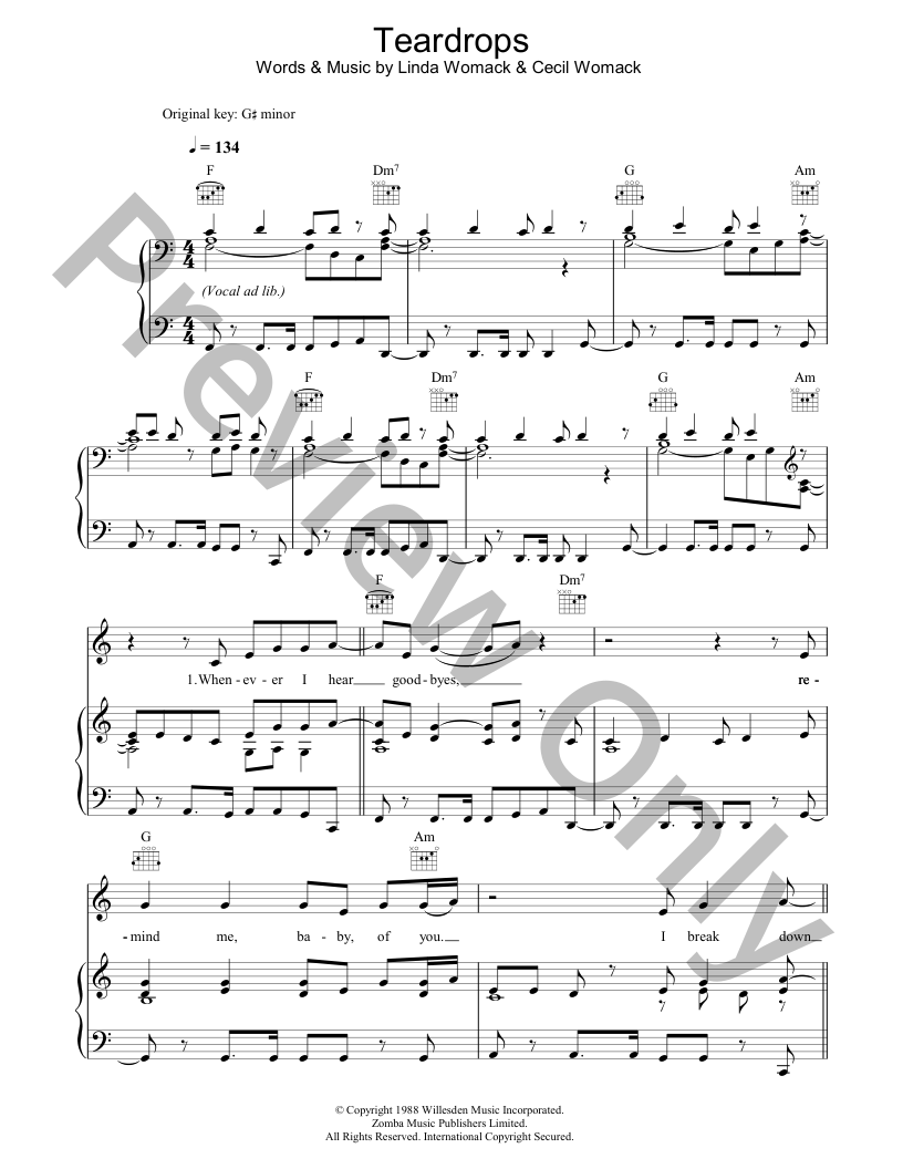 Teardrops P/V/G Sheet Music | J.W. Pepper