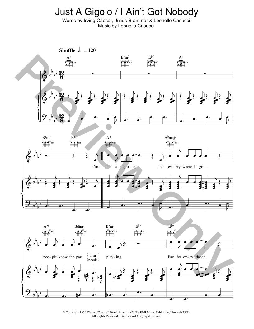 Just a Gigolo / I Ain't Got Nobody P/V/G Sheet Music | J.W. Pepper
