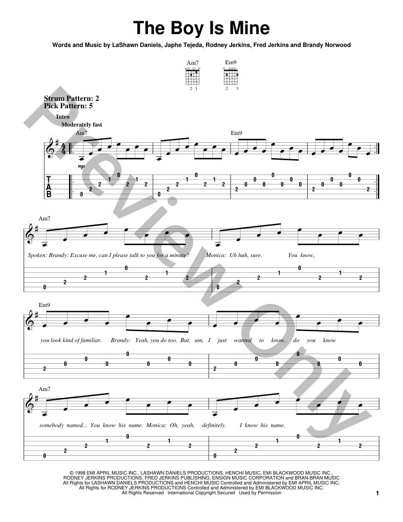 The Boy Is Mine Guitar/Fretted Sheet Music | J.W. Pepper
