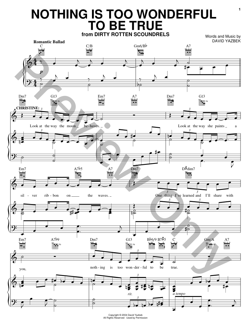 Nothing Is Too Wonderful to Be True P/V/G Sheet Music | J.W. Pepper